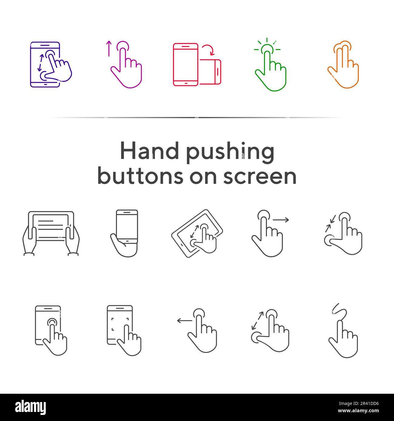 Hand pushing buttons on screen icons Stock Vector Image & Art - Alamy