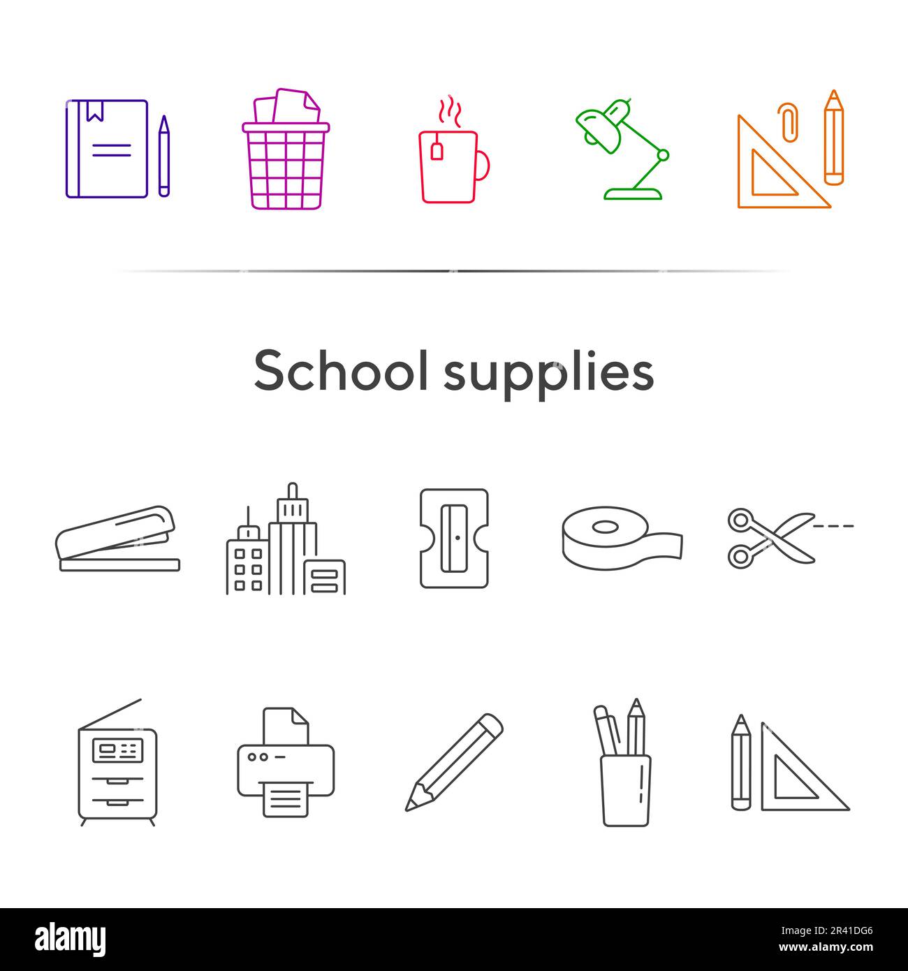 School supplies icon set Stock Vector Image & Art - Alamy