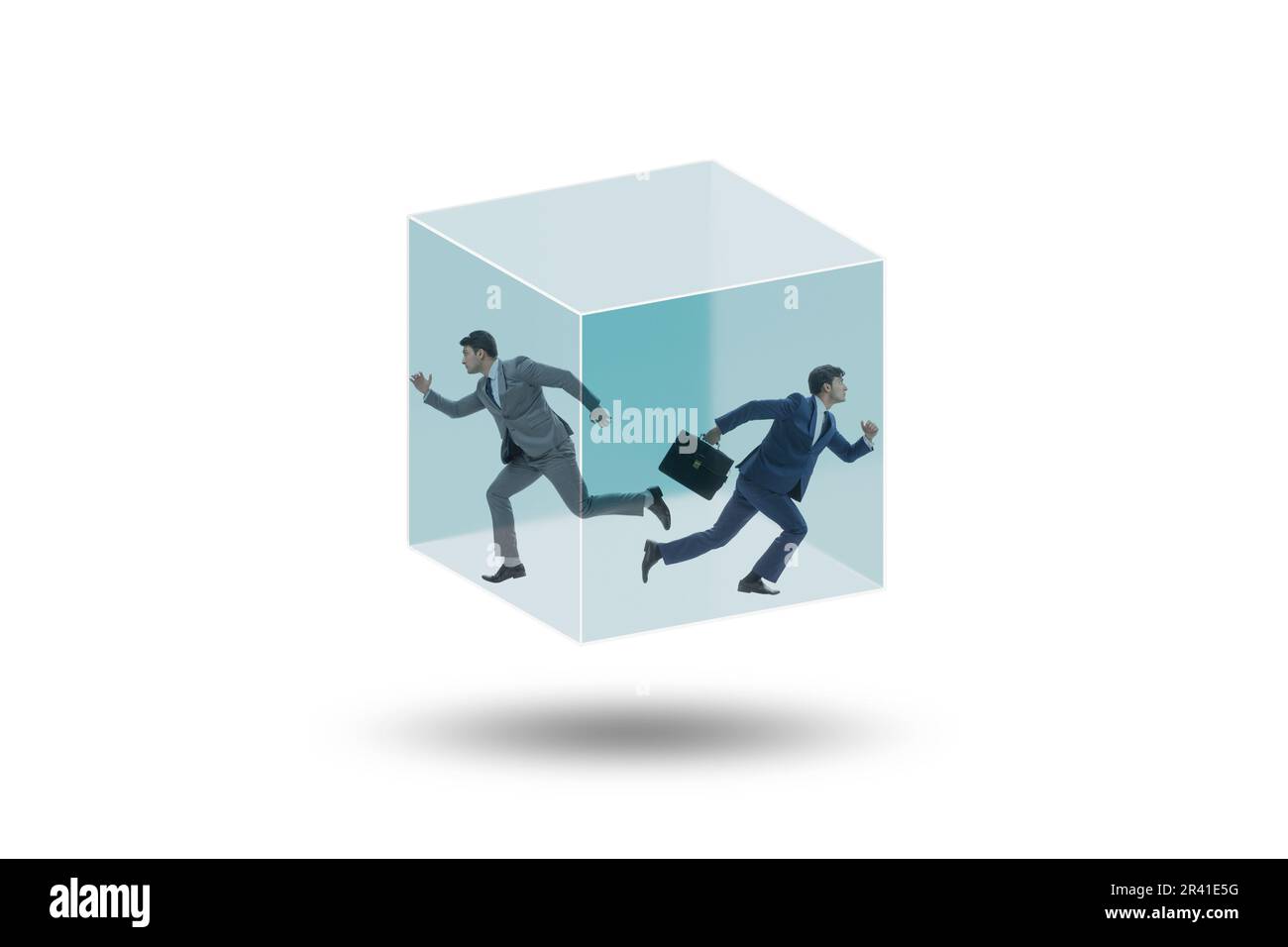 Businessman trapped in transparent glass cube Stock Photo - Alamy