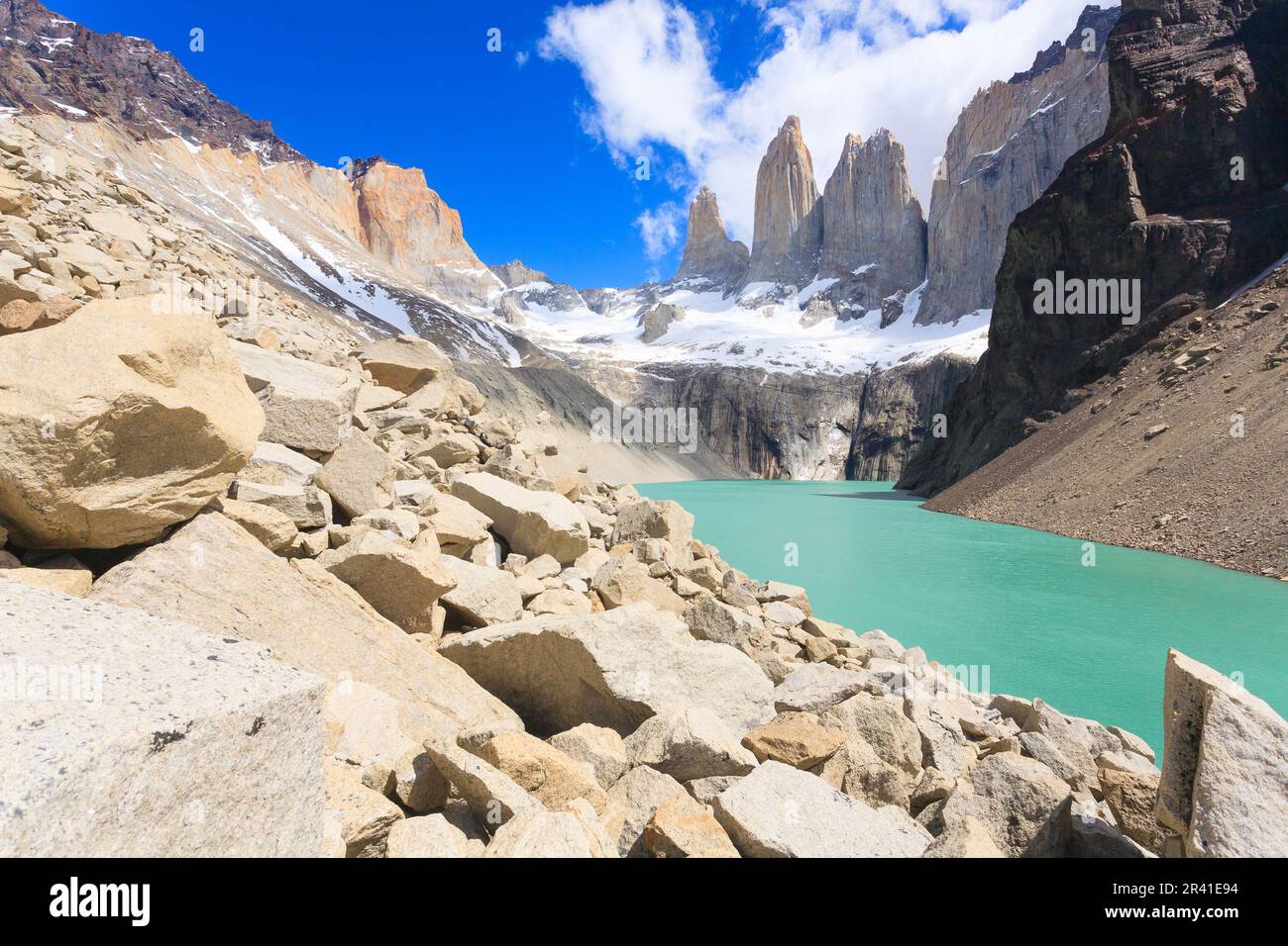 Torres del Paine peaks view, Chile. Base Las Torres viewpoint. Chilean ...