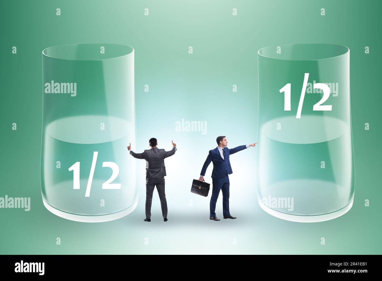 Businessman in half empty half full glass concept Stock Photo - Alamy