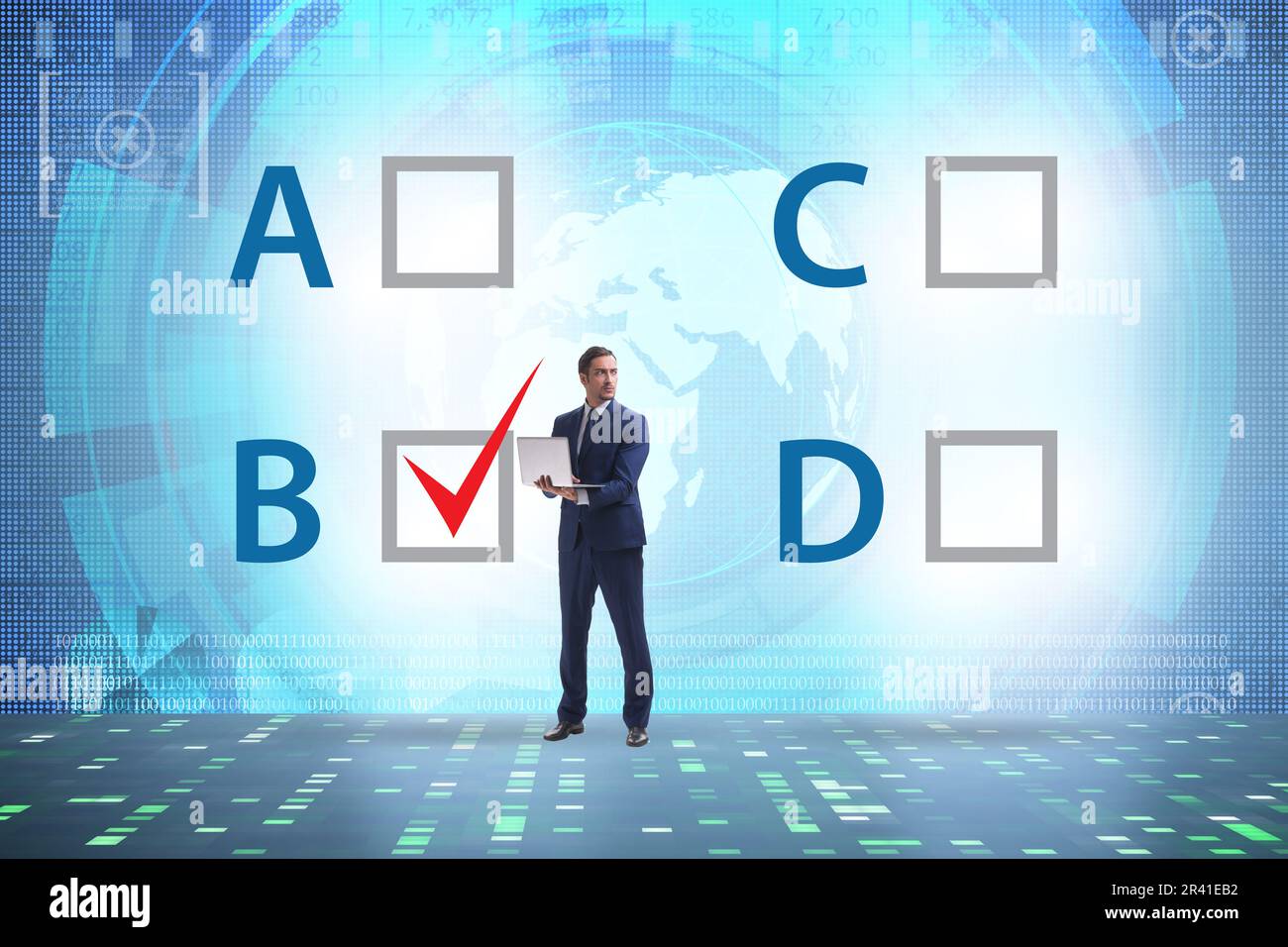 Multiple choice test question concept with business people Stock Photo ...