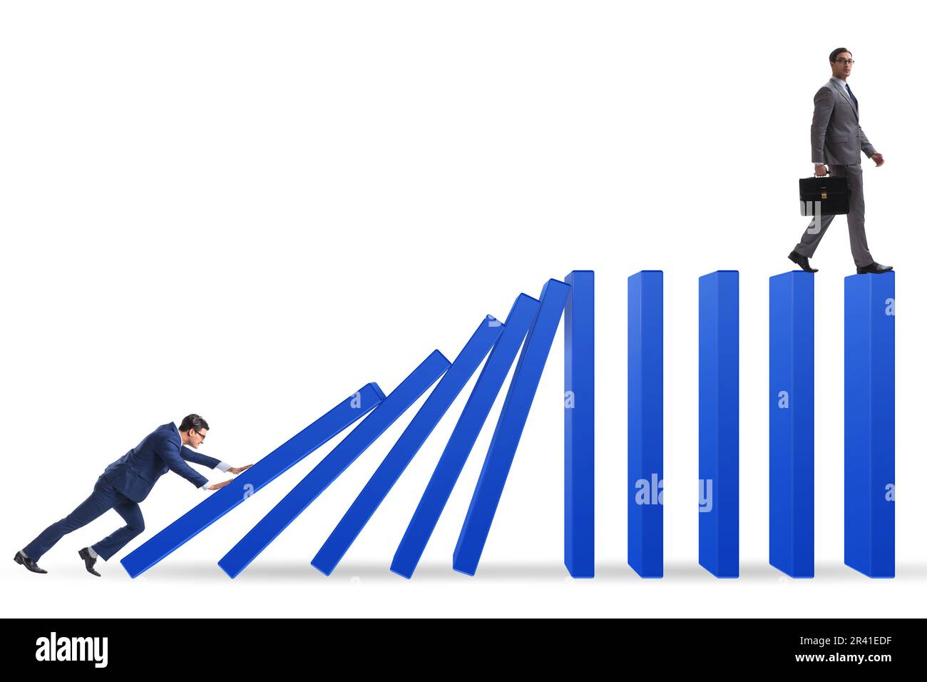 Domino effect businessman stopping falling domino crisis management hi ...