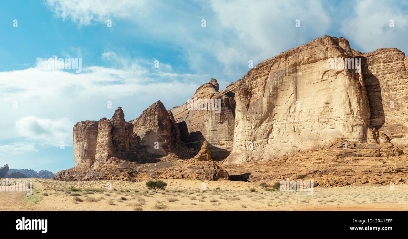 Desert erosion formations near Jabal Ikmah, Al Ula, Saudi Arabia Stock ...