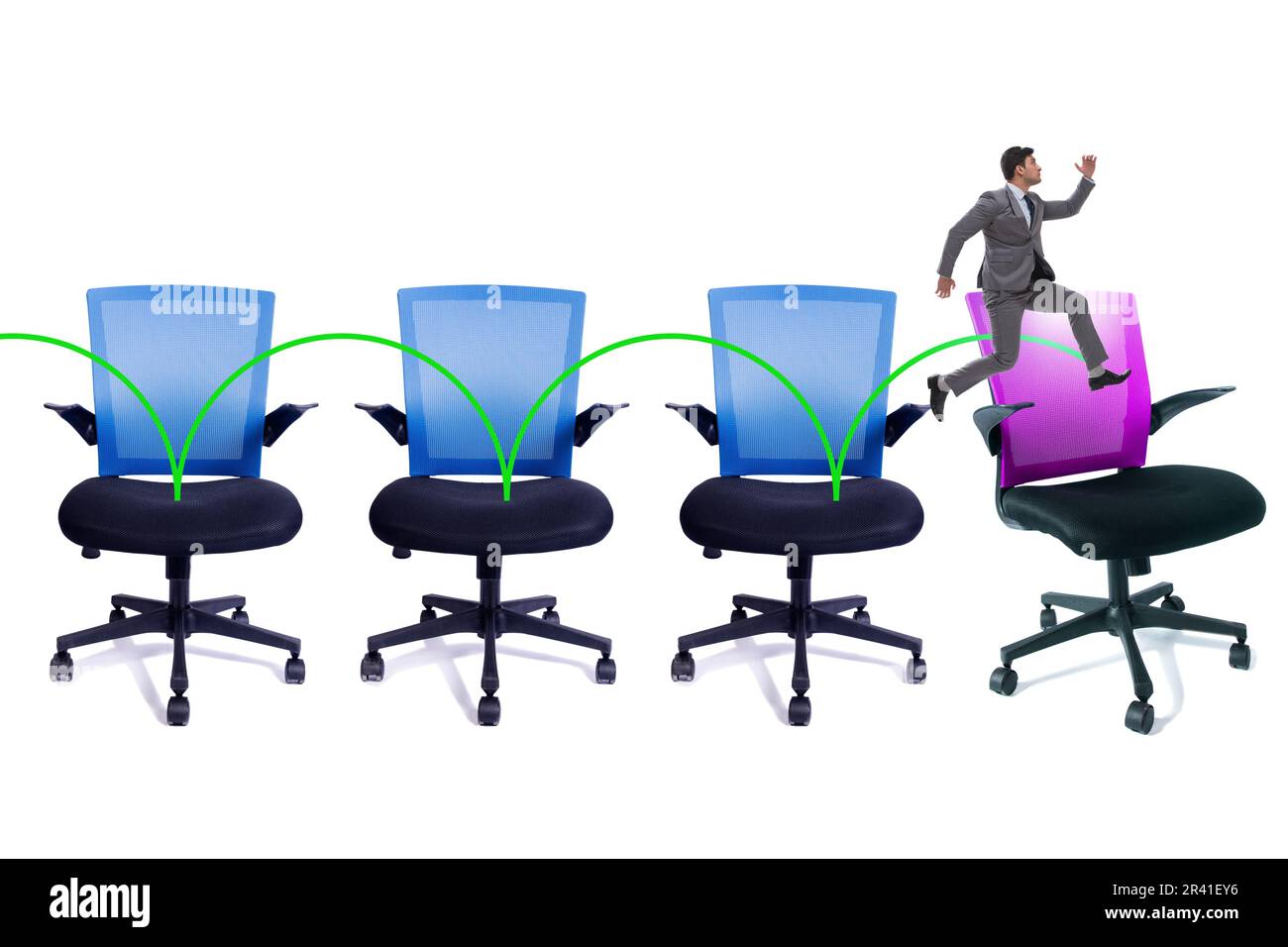 Promotion concept with office chairs and businessman Stock Photo - Alamy