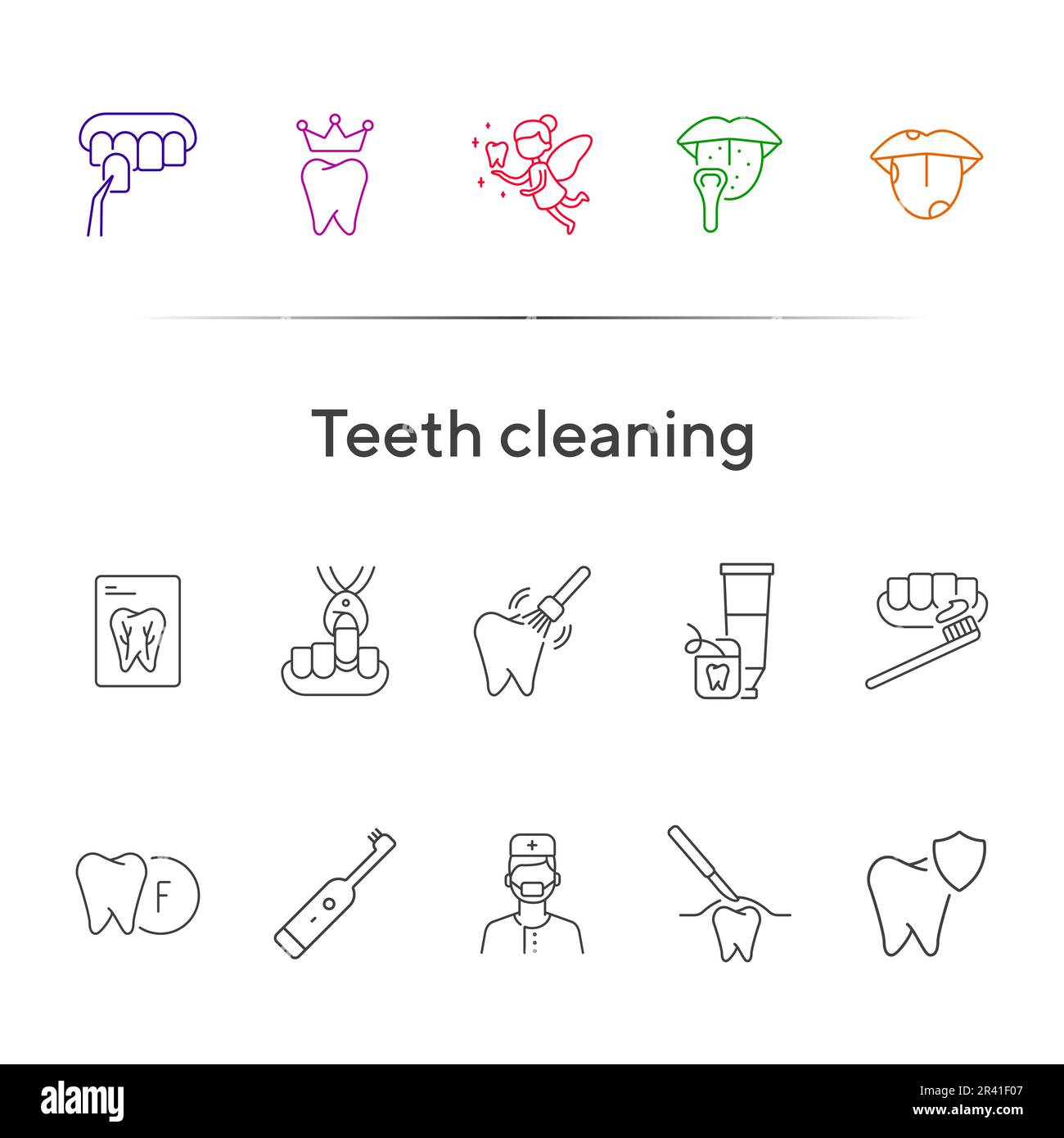 Teeth cleaning line icon set Stock Vector Image & Art - Alamy