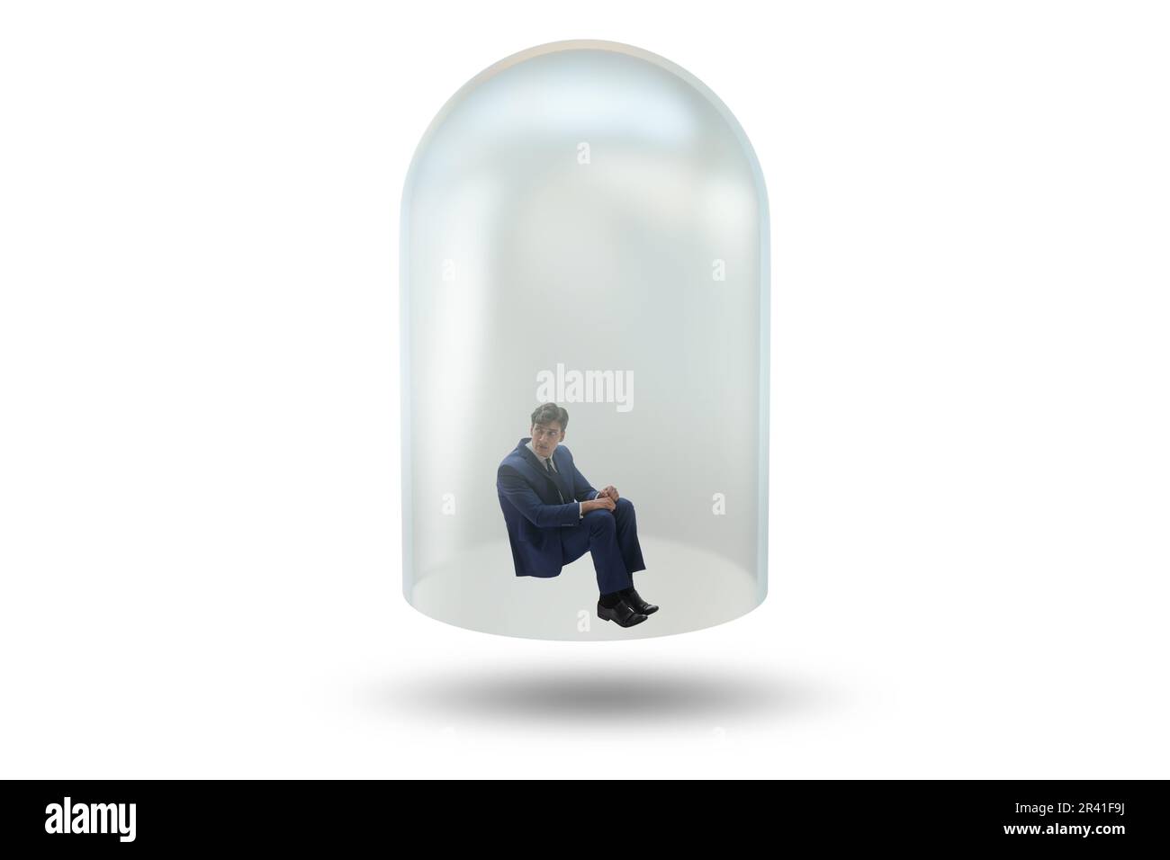 Businessman trapped in transparent glass Stock Photo - Alamy