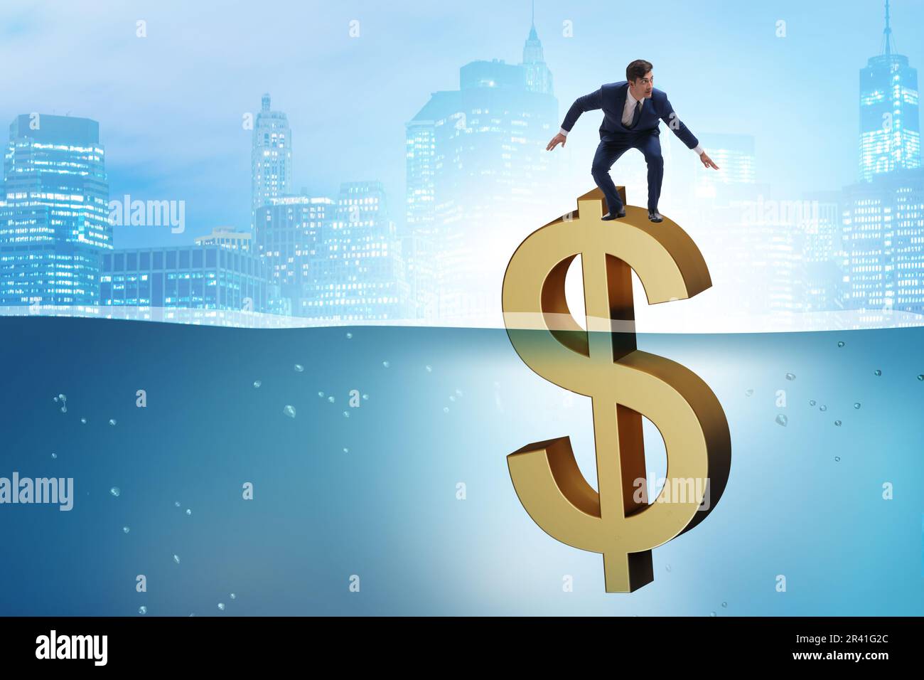Inflation concept with sinking dollar sign Stock Photo - Alamy