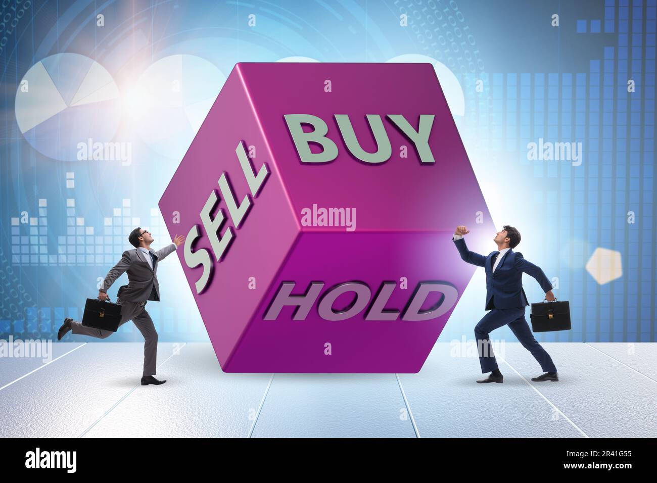 Trader with three options of buy sell and hold Stock Photo - Alamy
