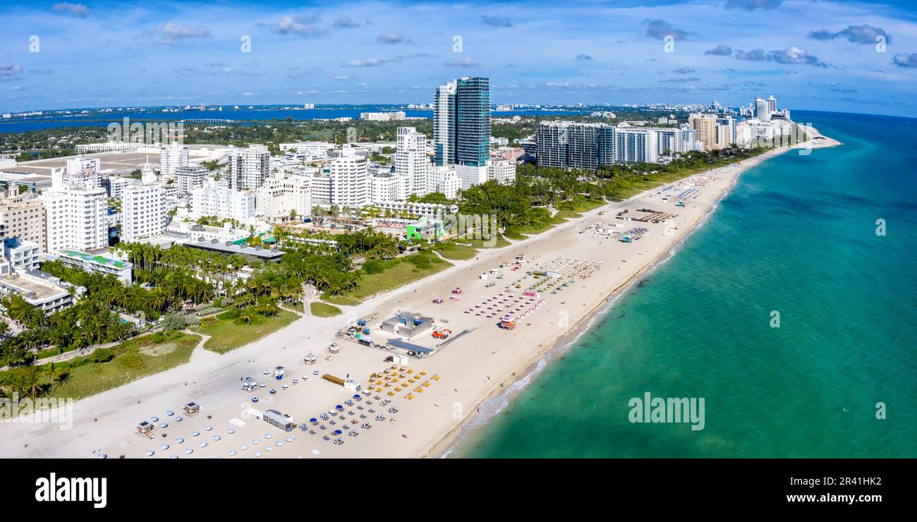 Aerial view of beach and sea panorama vacation in Miami Beach Florida ...