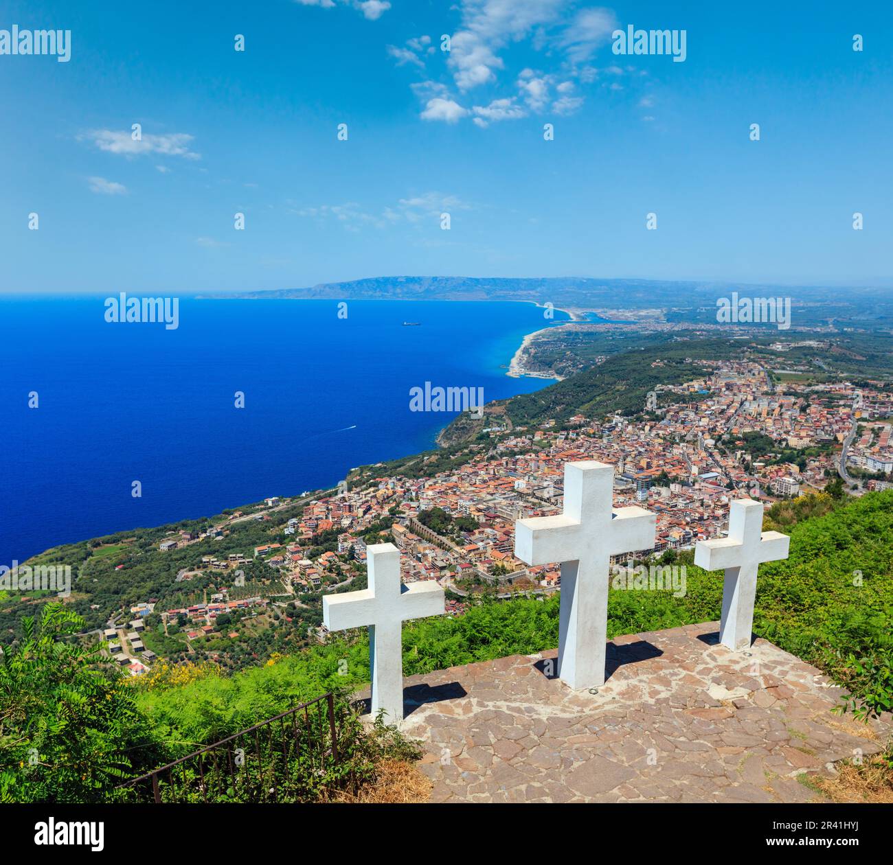 Three crosses on Saint Elia mount top Stock Photo - Alamy