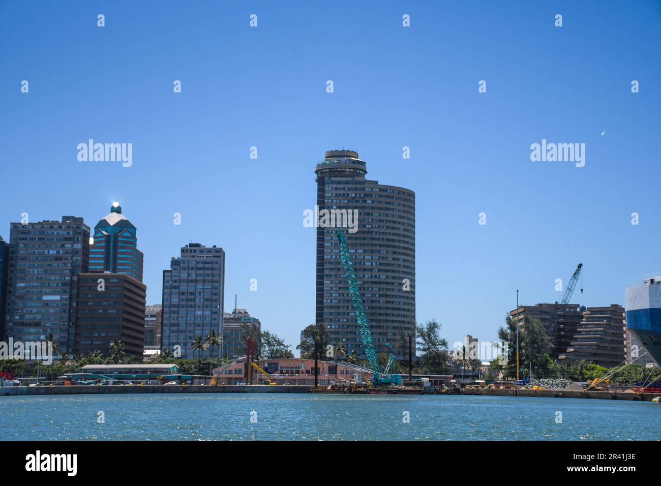 Durban skyline building and tower taken from Indian ocean South Africa ...
