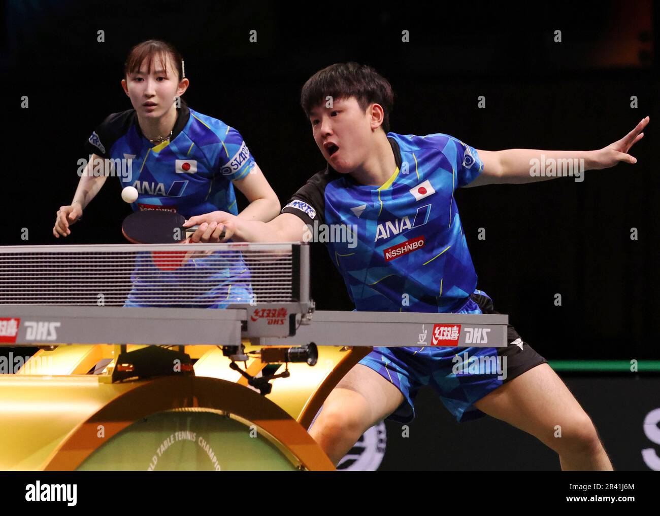 Japan's Hina HAYATA and Tomokazu HARIMOTO compete against China's LIN ...