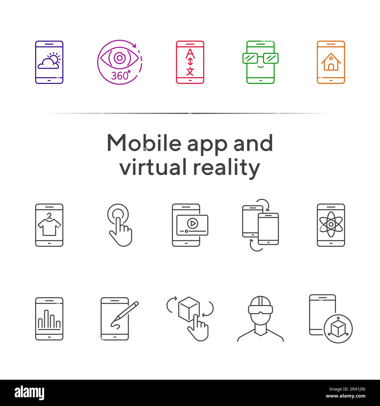 Mobile app and virtual reality line icon set Stock Vector Image & Art ...