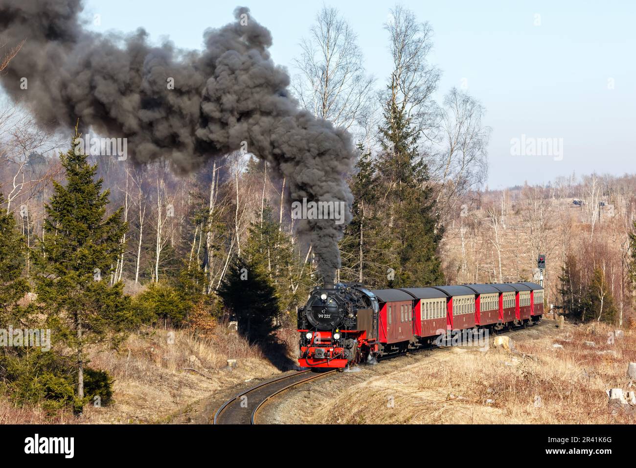 Steam train of Brockenbahn railroad steam train leaving Drei Annen ...