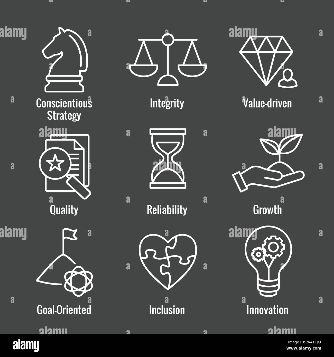 Business and Corporate Ethics Showing Company Values Outline Icon Set ...