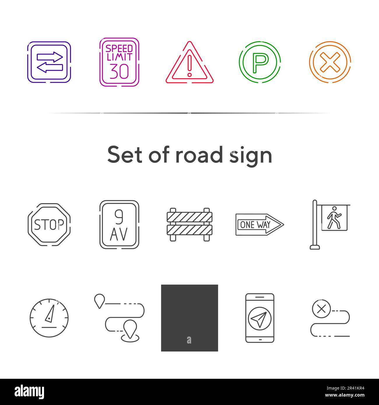 Set of road sign line icons Stock Vector Image & Art - Alamy