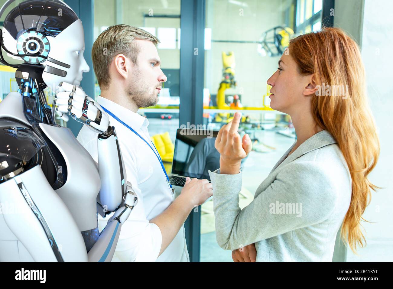 Industrial Robotic Engineer And Humanoid Robot Stock Photo - Alamy