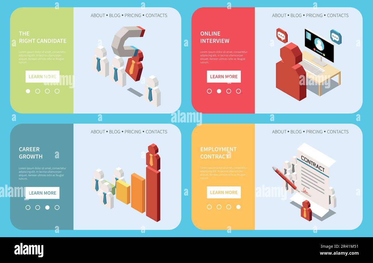 Headhunting isometric horizontal banners set with candidates career ...
