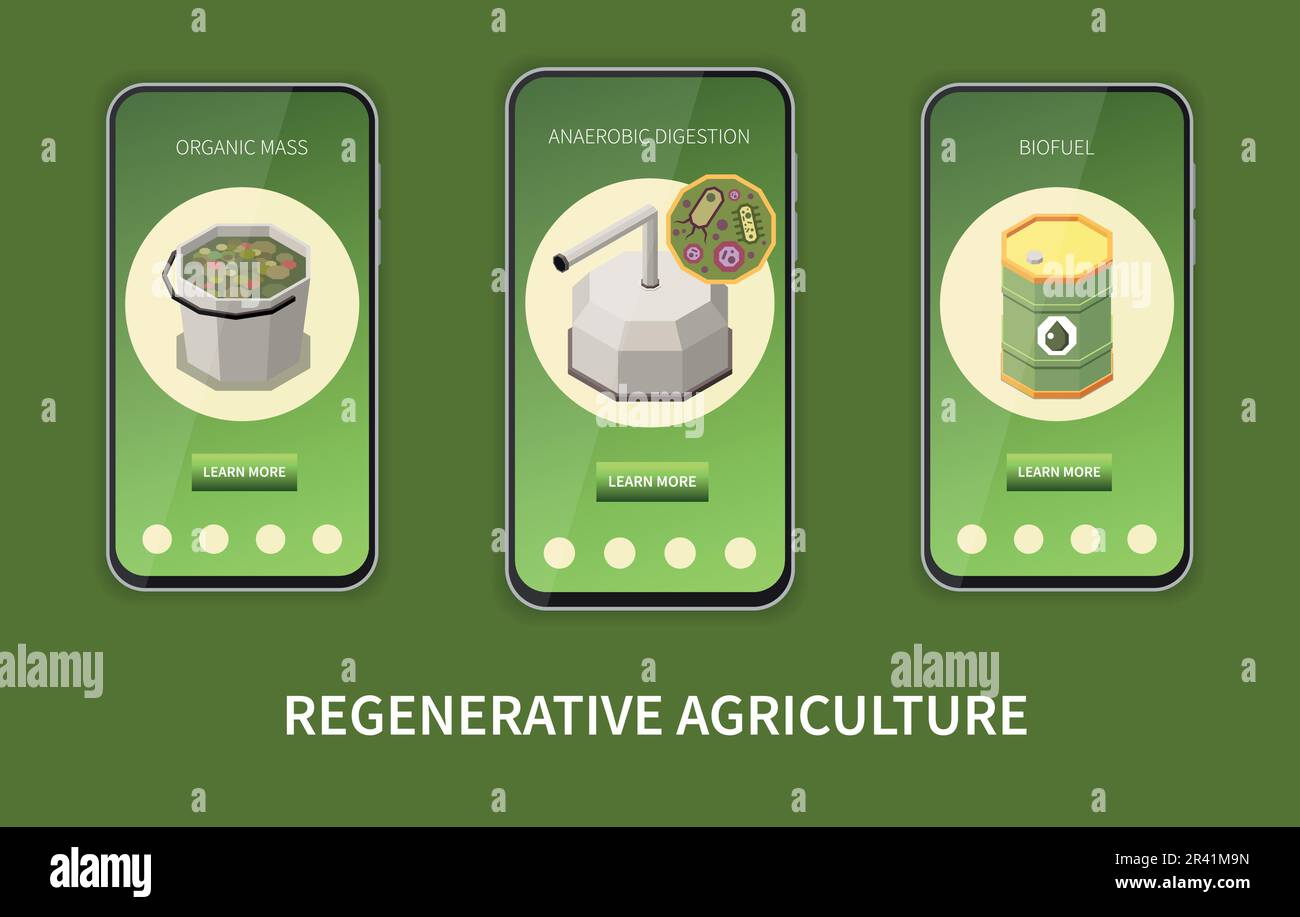 Biogas biomethane biofuel isometric vertical mobile banners set with ...