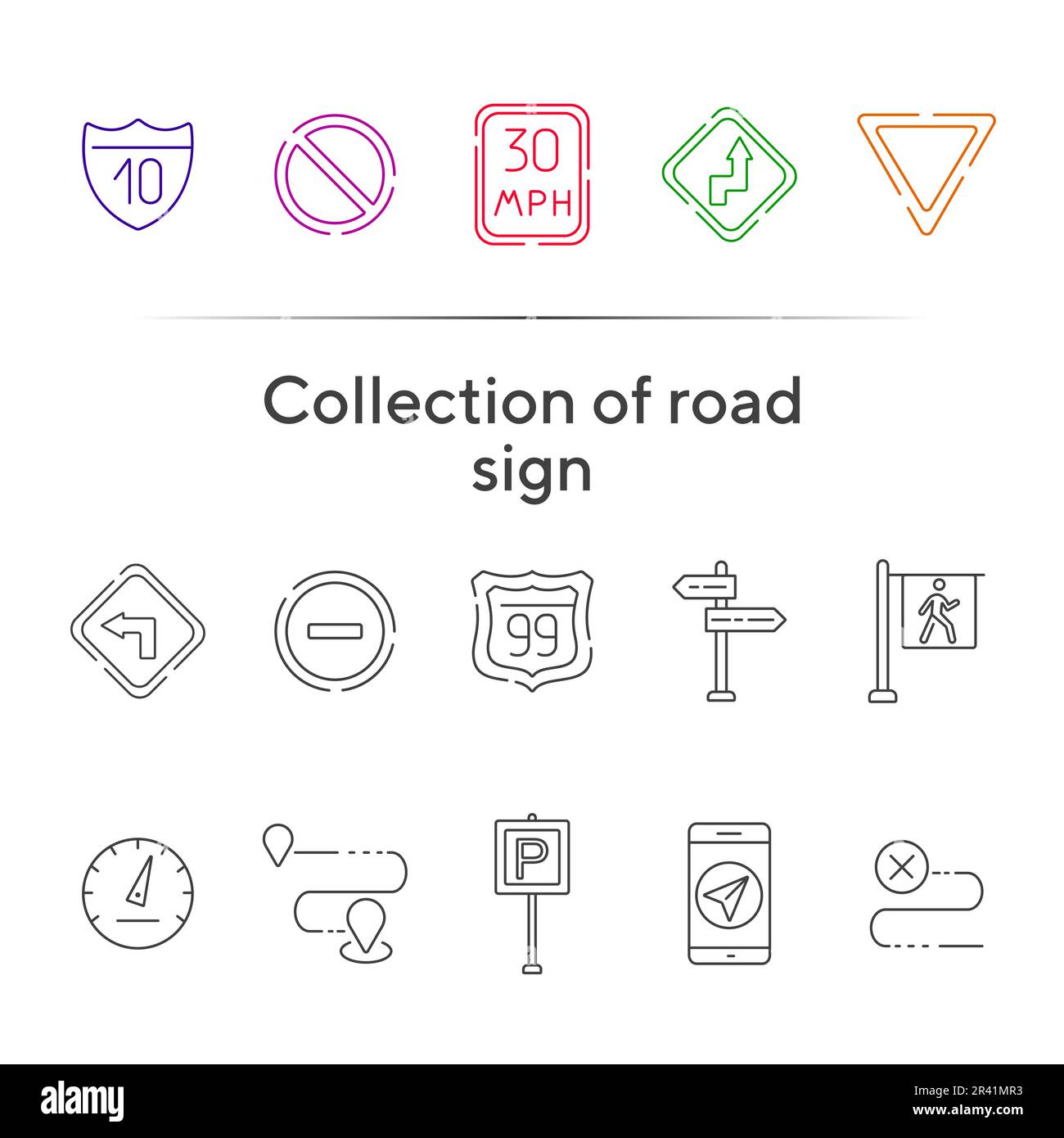 Collection of road sign line icons Stock Vector Image & Art - Alamy