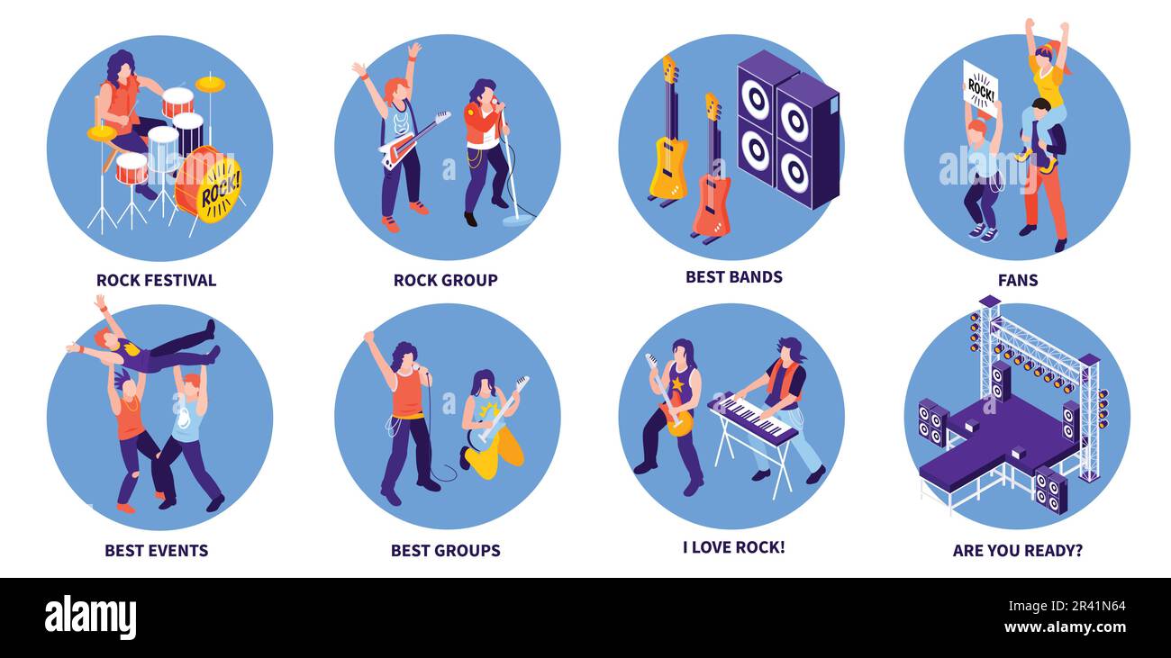 Rock star compositions set with best groups symbols isometric isolated ... Rock star compositions set with best groups symbols isometric isolated ...