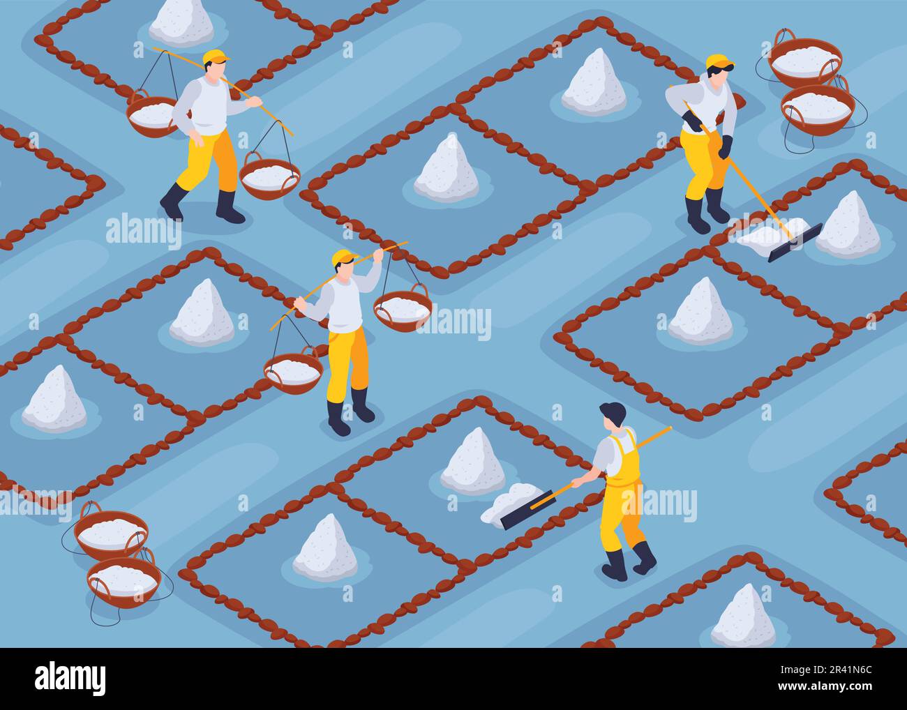 Salt production background with mineral processing symbols isometric ...