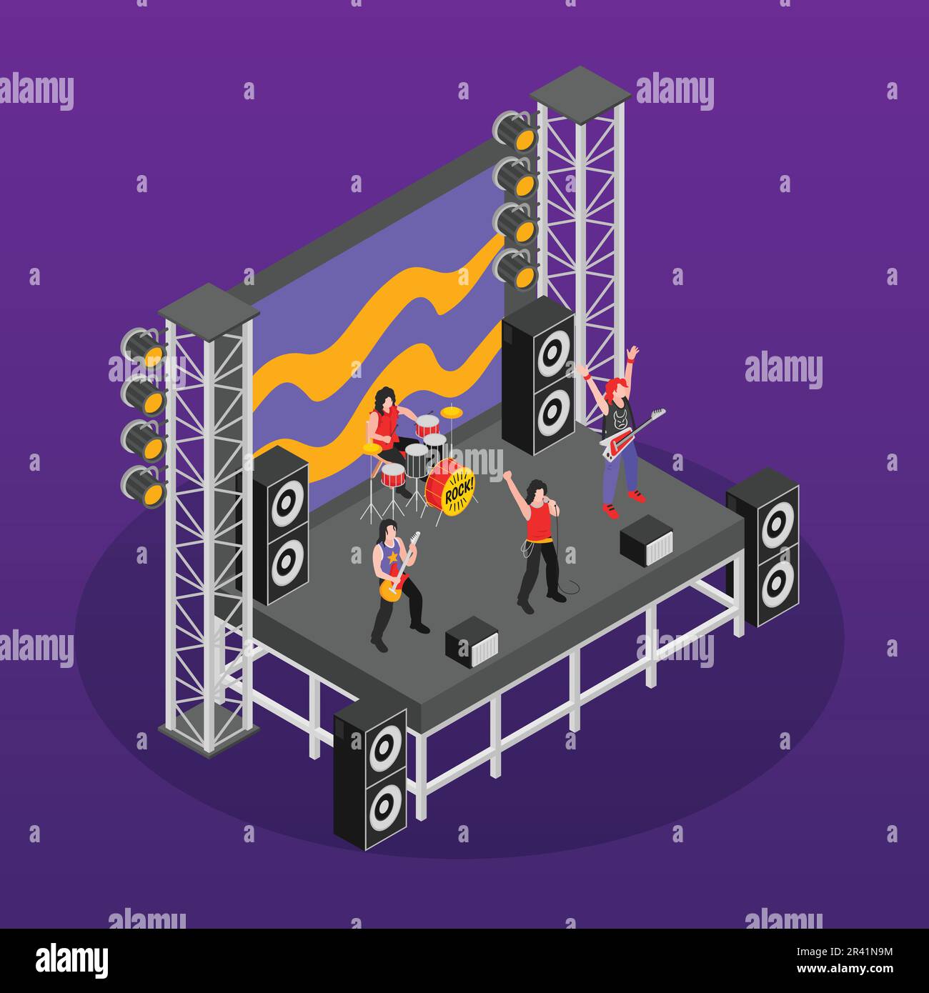 Rock star concept with metal concert symbols isometric vector ...