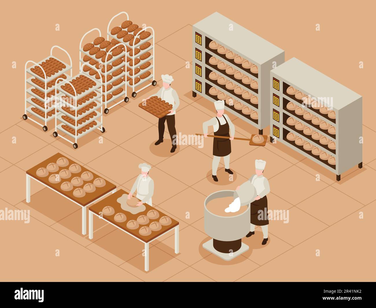 Bread production concept with organic loaf symbols isometric vector ...