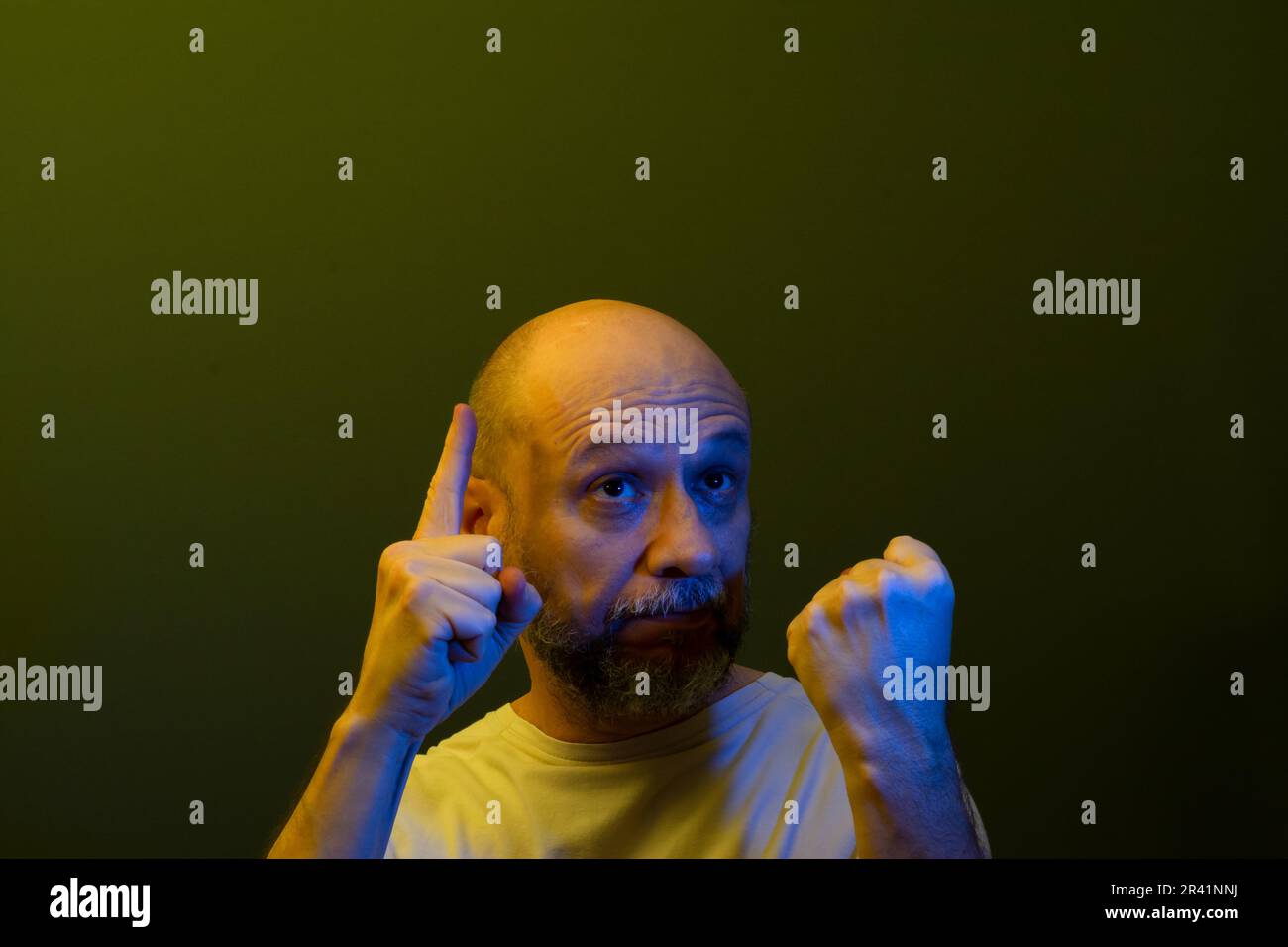 Happy, glad man showing numbers with gestures. Concept of strength ...