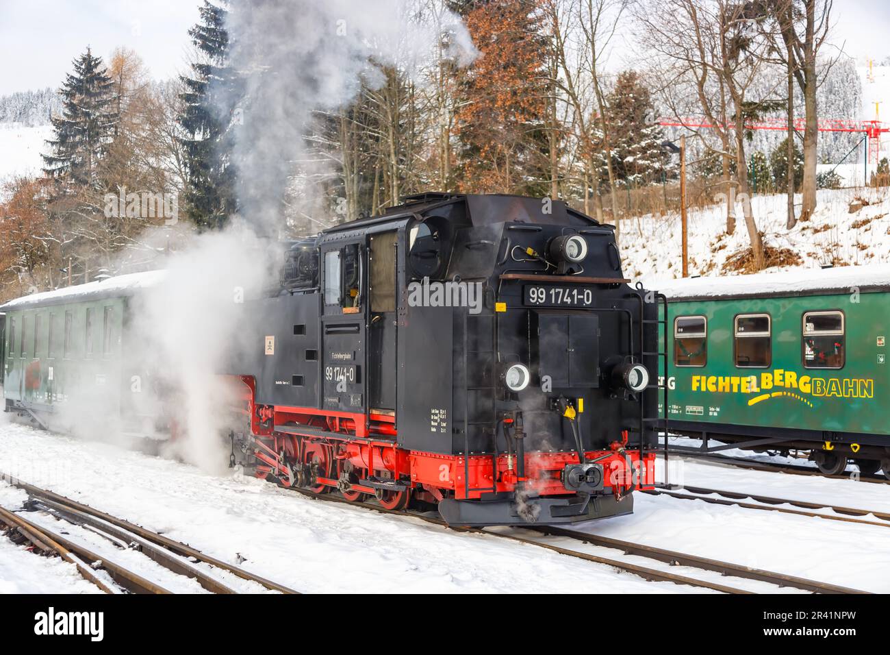Fichtelbergbahn railroad steam train steam locomotive in winter in ...