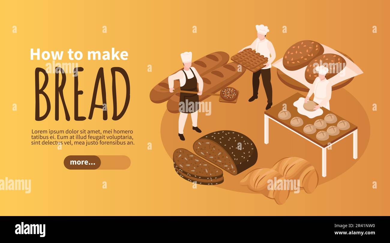 Bread production horizontal banner with wide choice symbols isometric ...