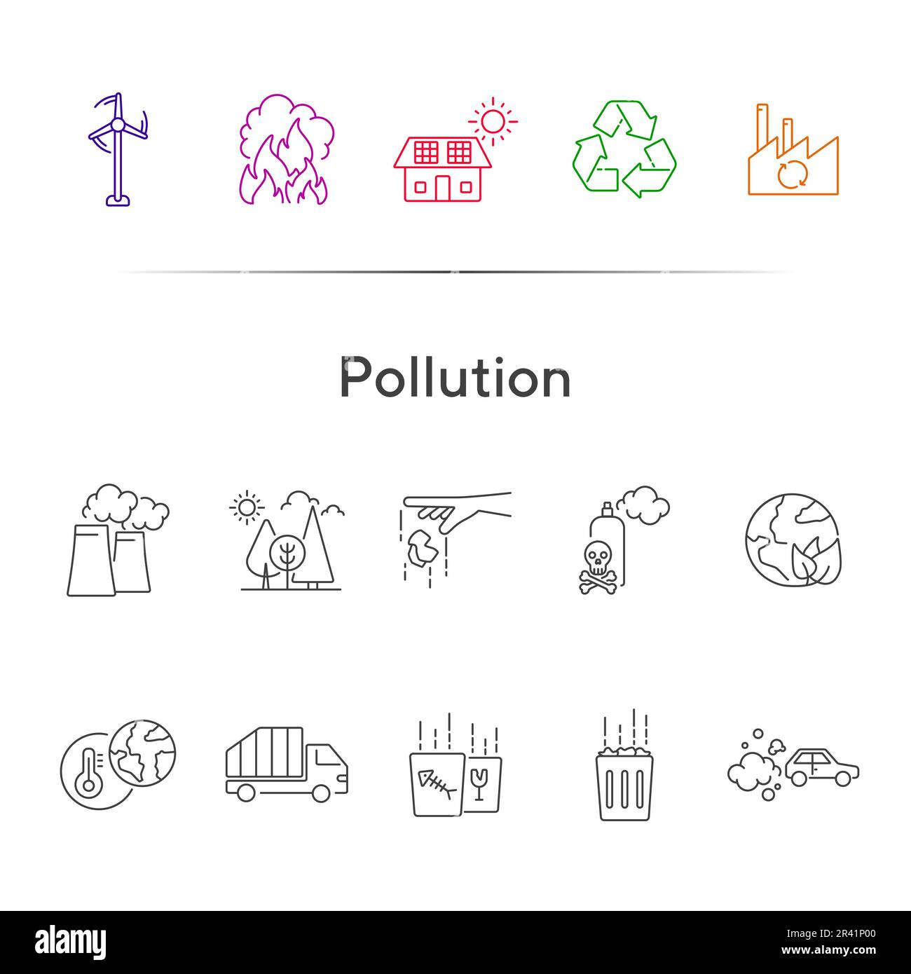 Pollution line icon set Stock Vector Image & Art - Alamy