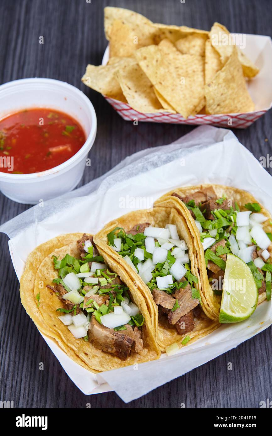 Meal 3 corn tortilla lengua cow beef tongue street tacos Mexican with ...