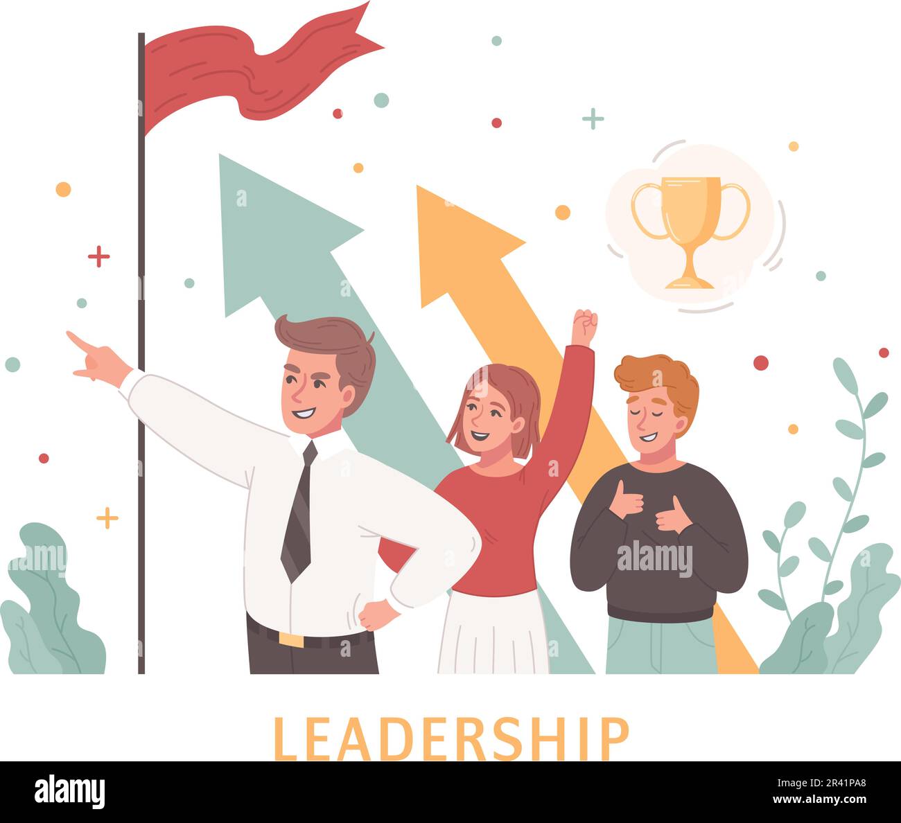 Leadership cartoon design concept with teamwork of creative young ...