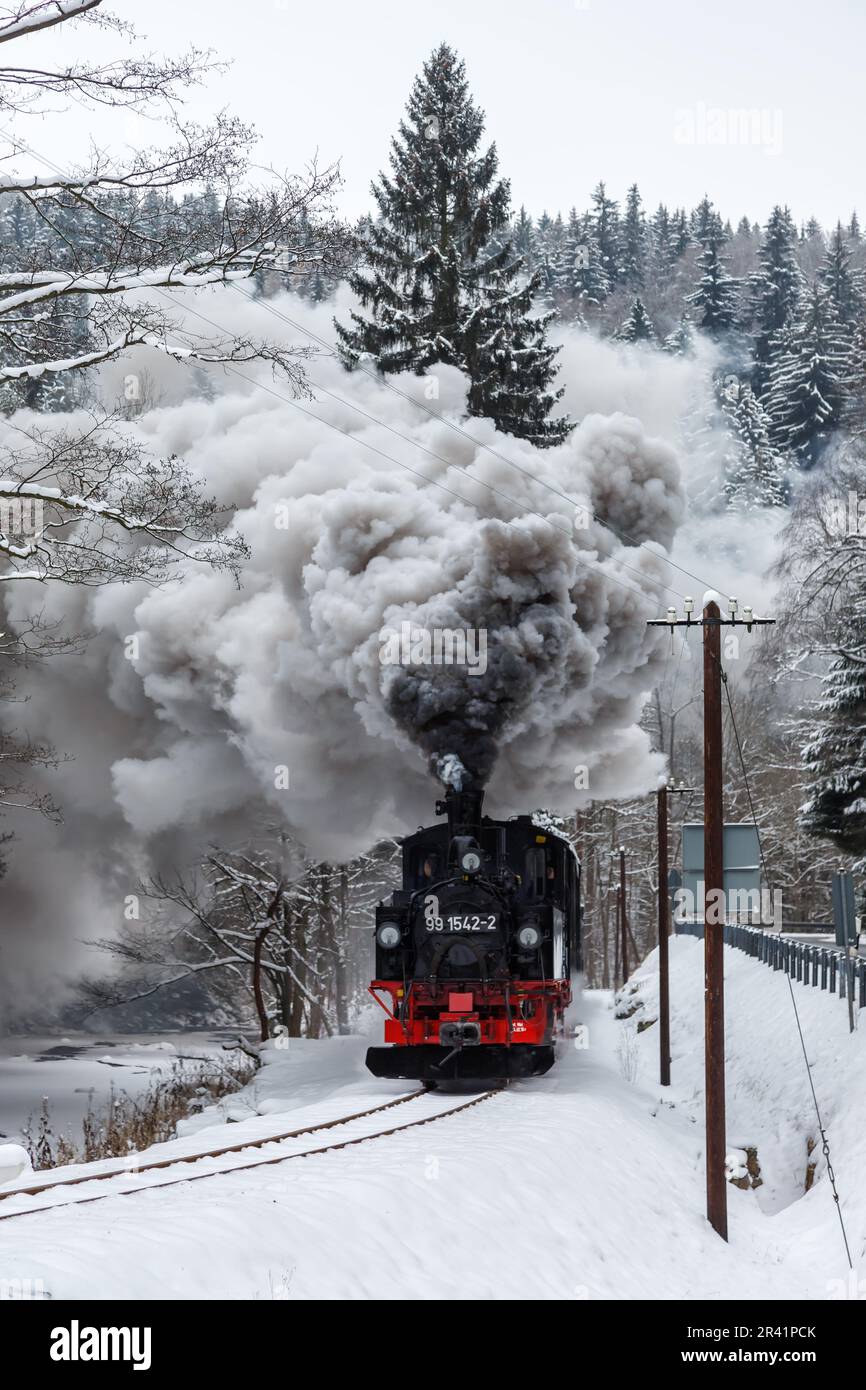 PreÃŸnitztalbahn railroad steam train steam locomotive in winter ...