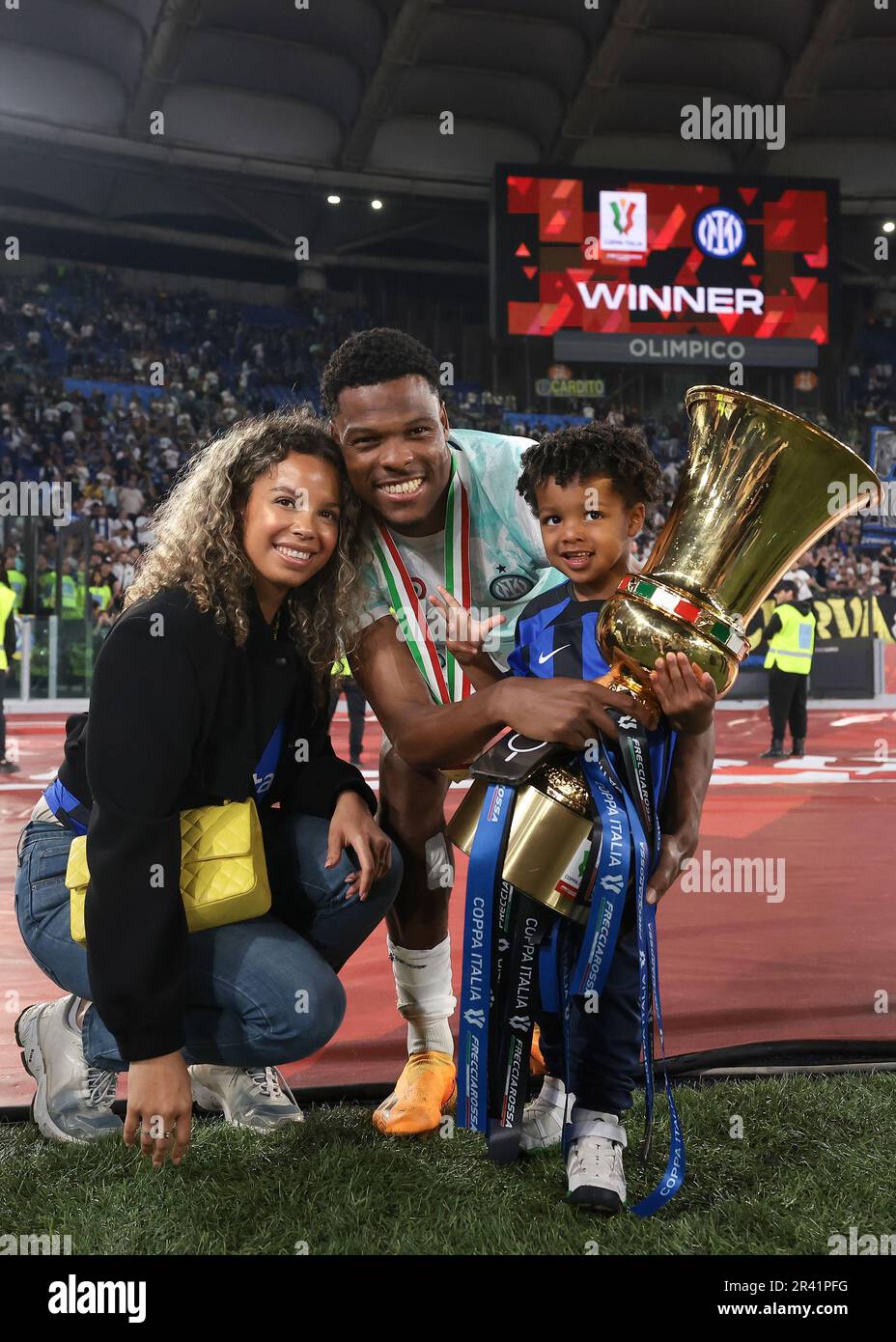 Rome, Italy. 24th May, 2023. Denzel Dumfries of FC Internazionale poses ...