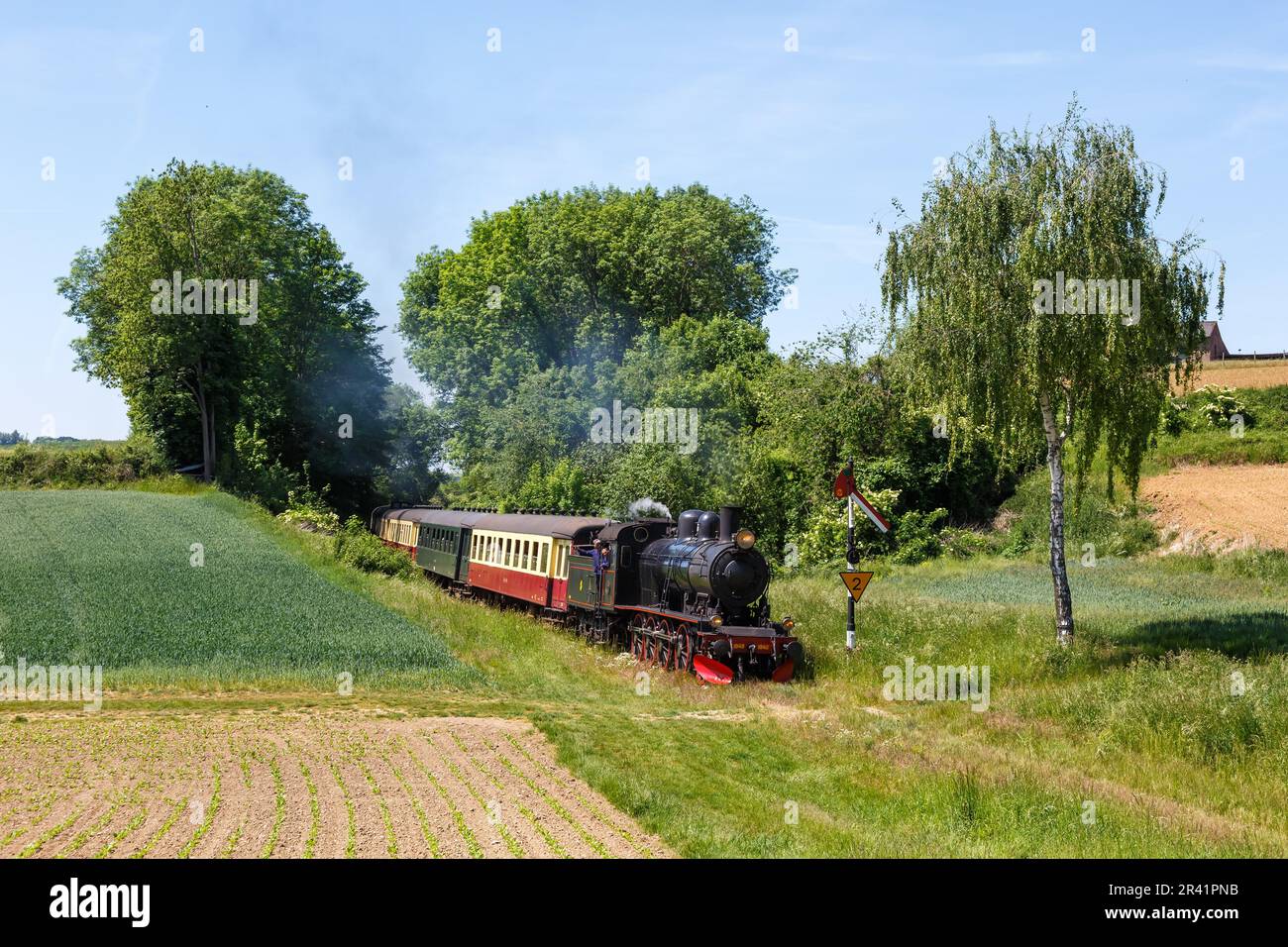 Steam train of Miljoenenlijn museum railroad steam train near Wijlre in ...