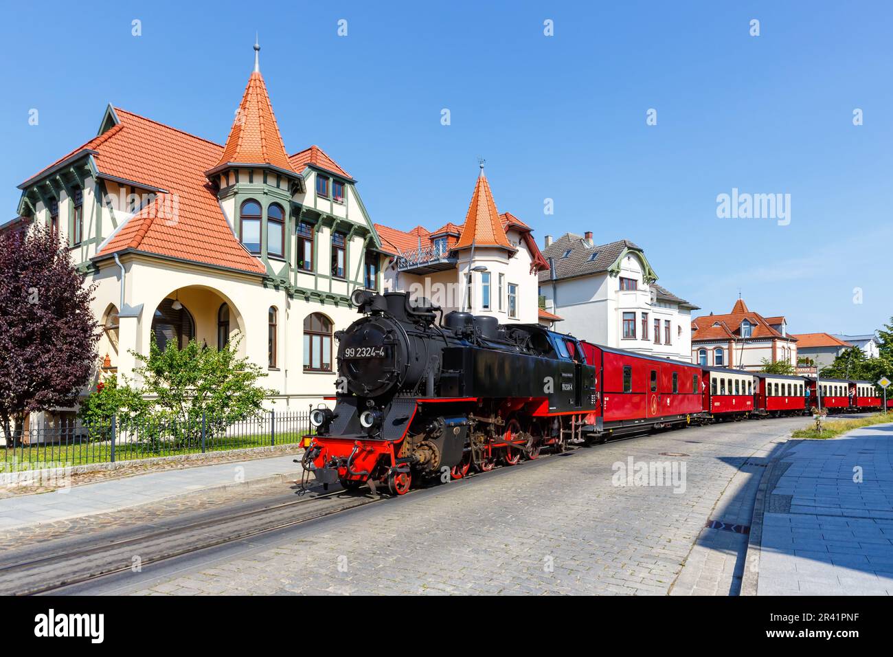 Steam train of the BÃ¤derbahn Molli railroad steam locomotive in Bad ...