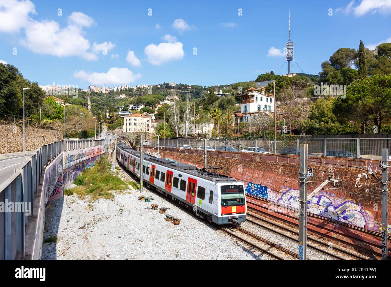 FGC train railroad commuter train in Barcelona, Spain Stock Photo - Alamy
