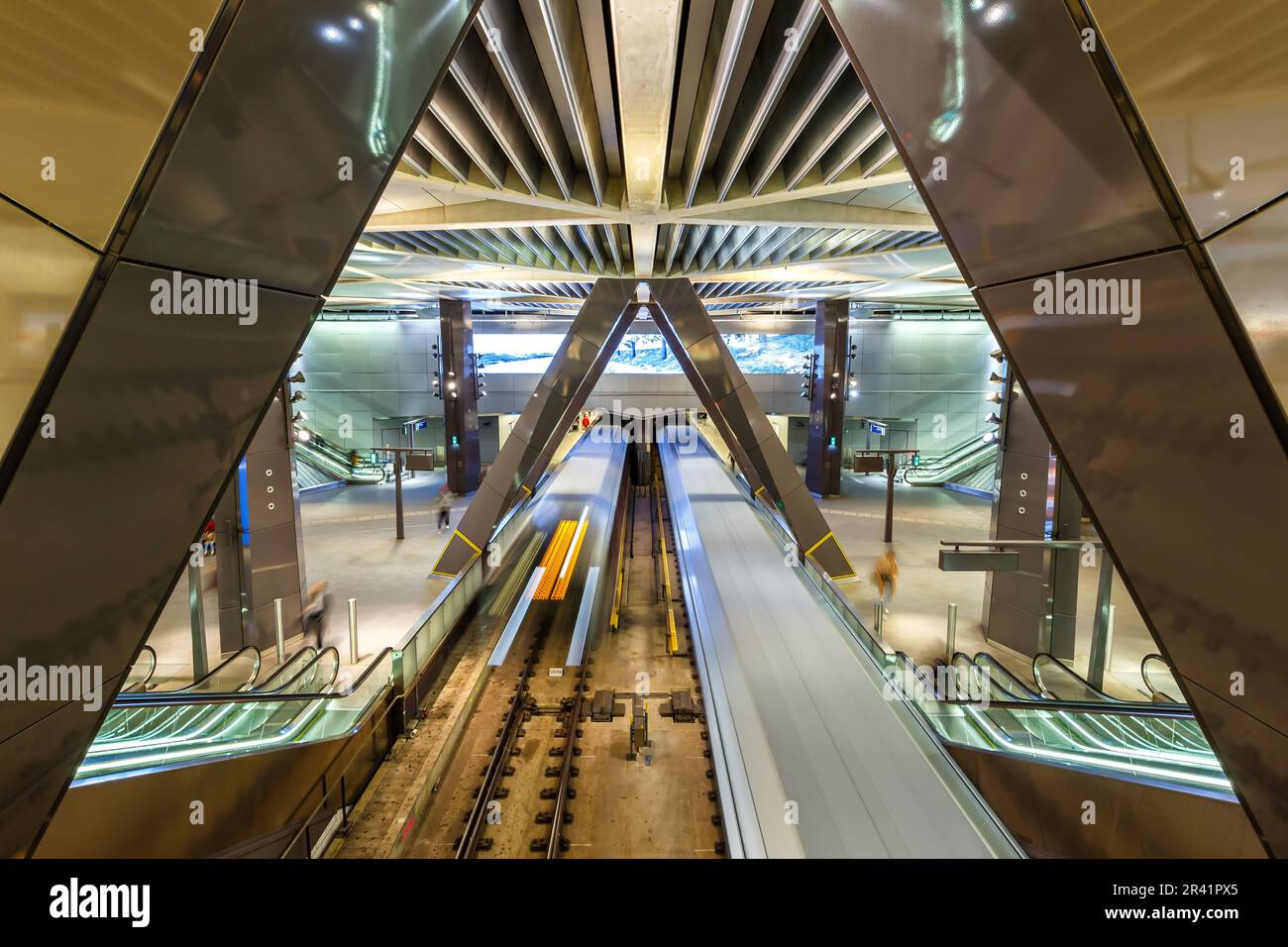 Metro Amsterdam subway in the Centraal Station of the Noord Zuidlijn ...