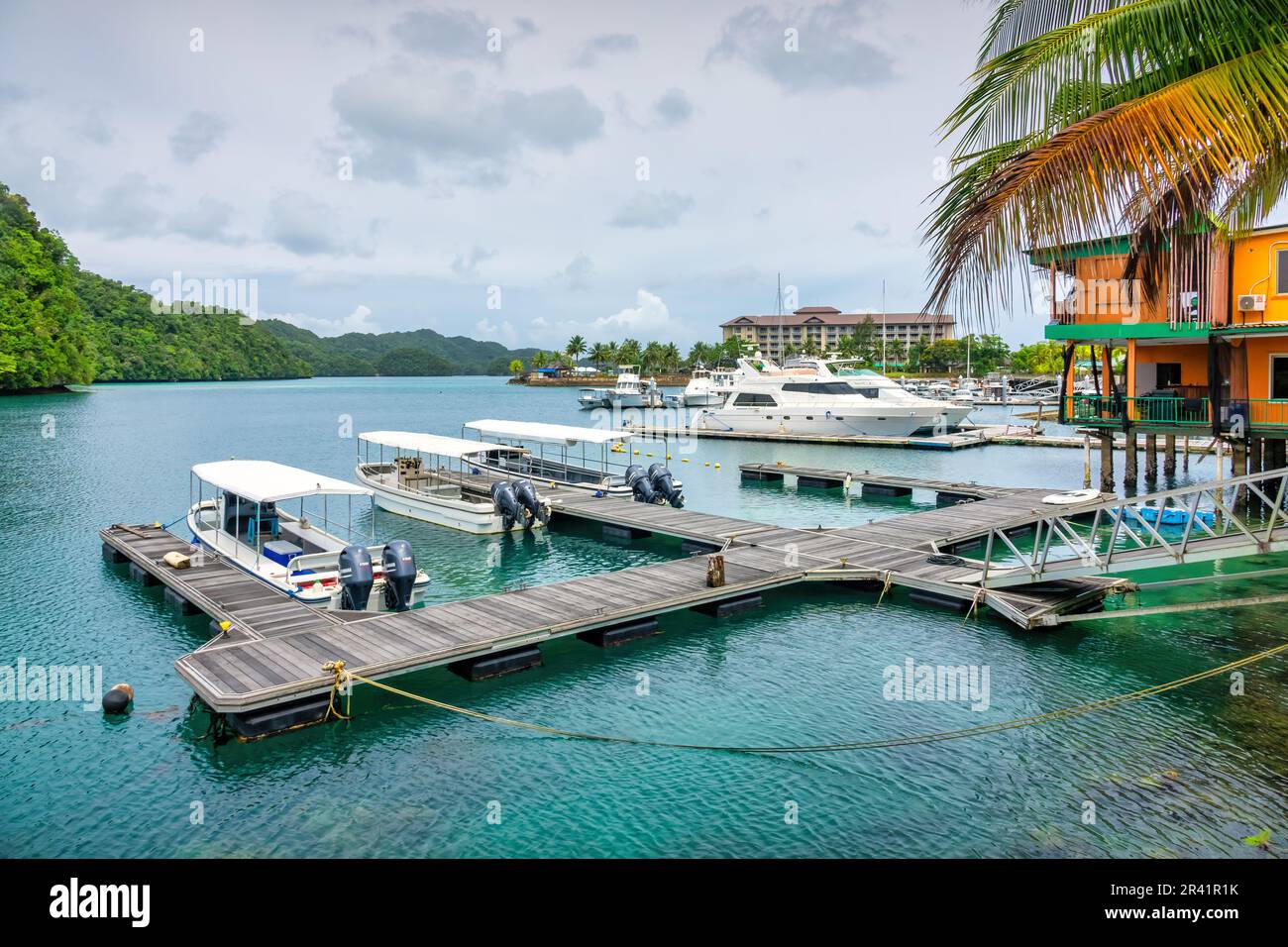 Harbor with boats in Koror City, in Palau, Micronesia, Oceania Stock ...