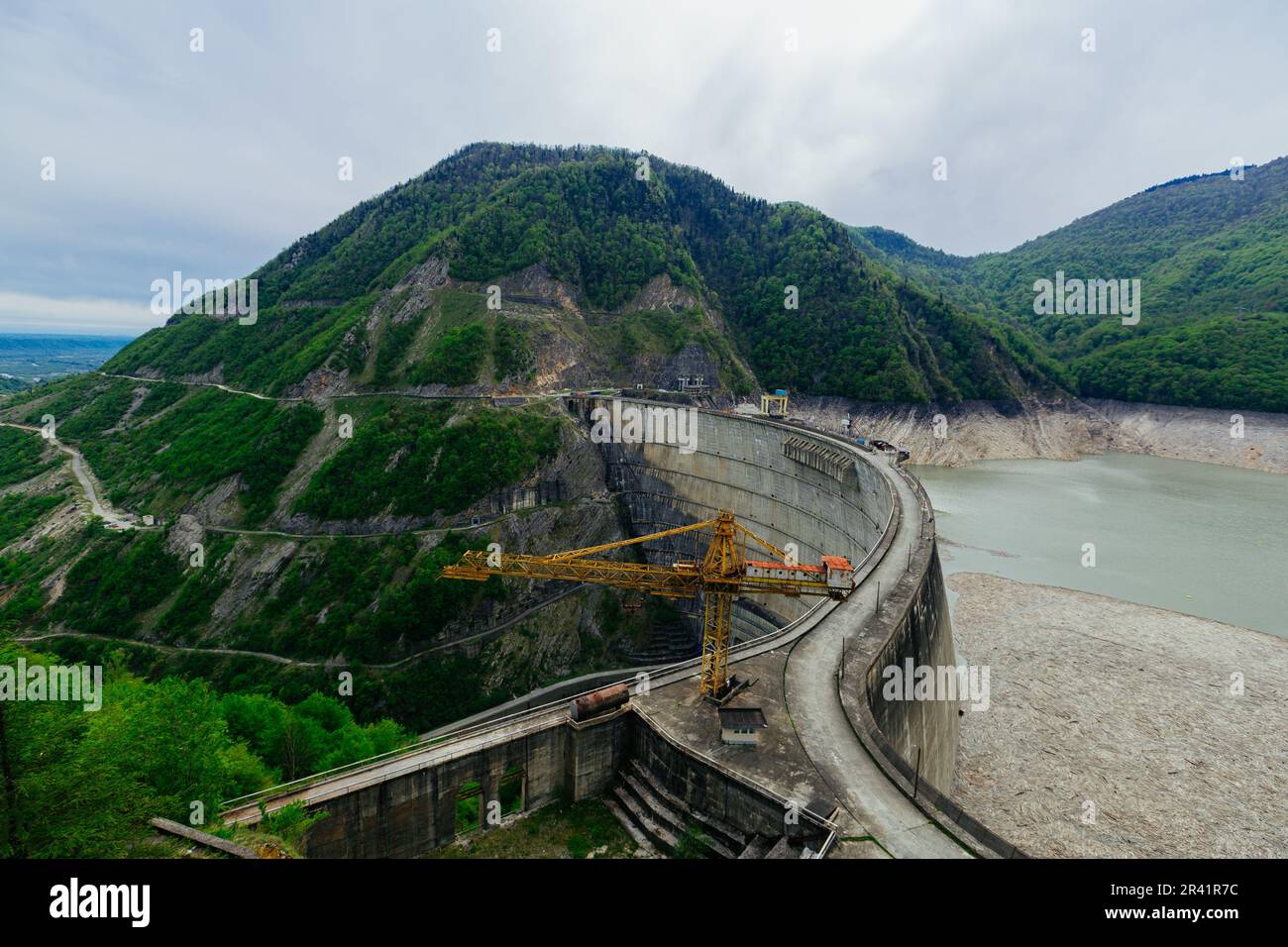 Dam of Enguri hydroelectric power plant in Georgia, aerial view Stock ...