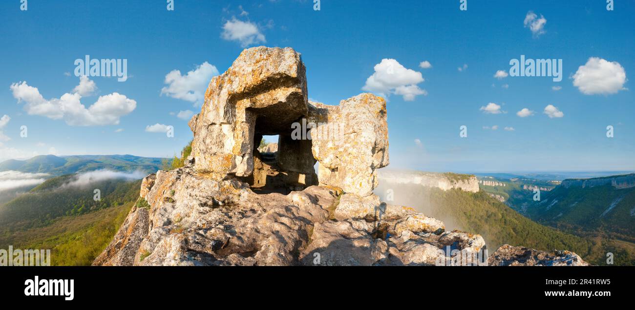 Morning cloudy view from one of Mangup Kale cavernicolous rooms ...