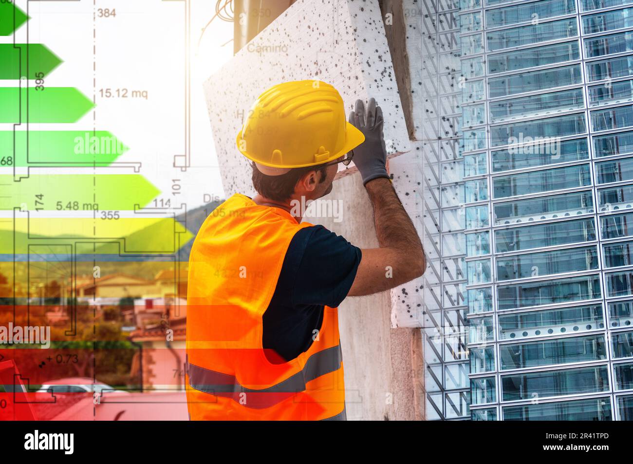 Polystyrene thermal cladding for energy saving on a construction site ...