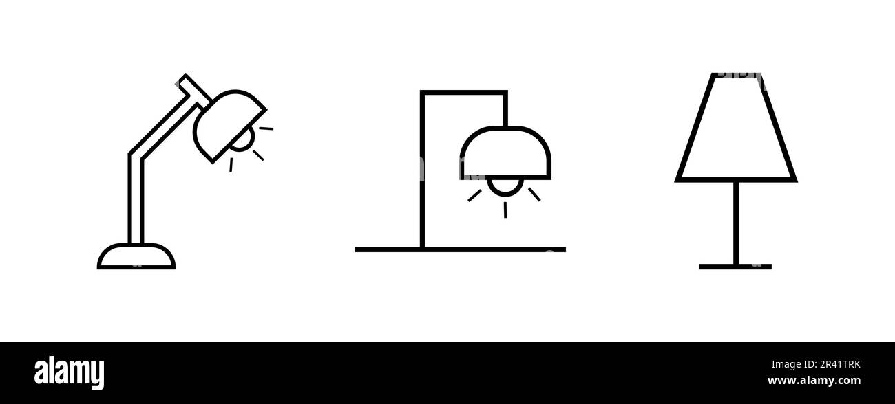 Desk Lamp Lineal Icon Symbol Vector. Black Outline Desk Lamp Icon Stock ...