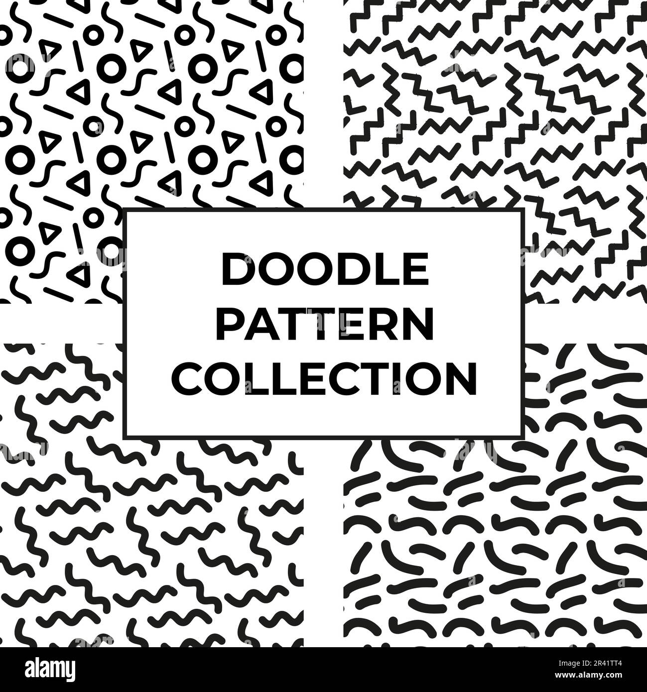 Doodle Geometric Pattern Collection With Squiggles. Vector Background ...