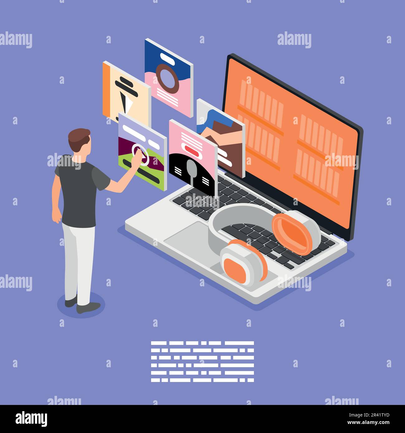 Audio books isometric background composition with human character ...