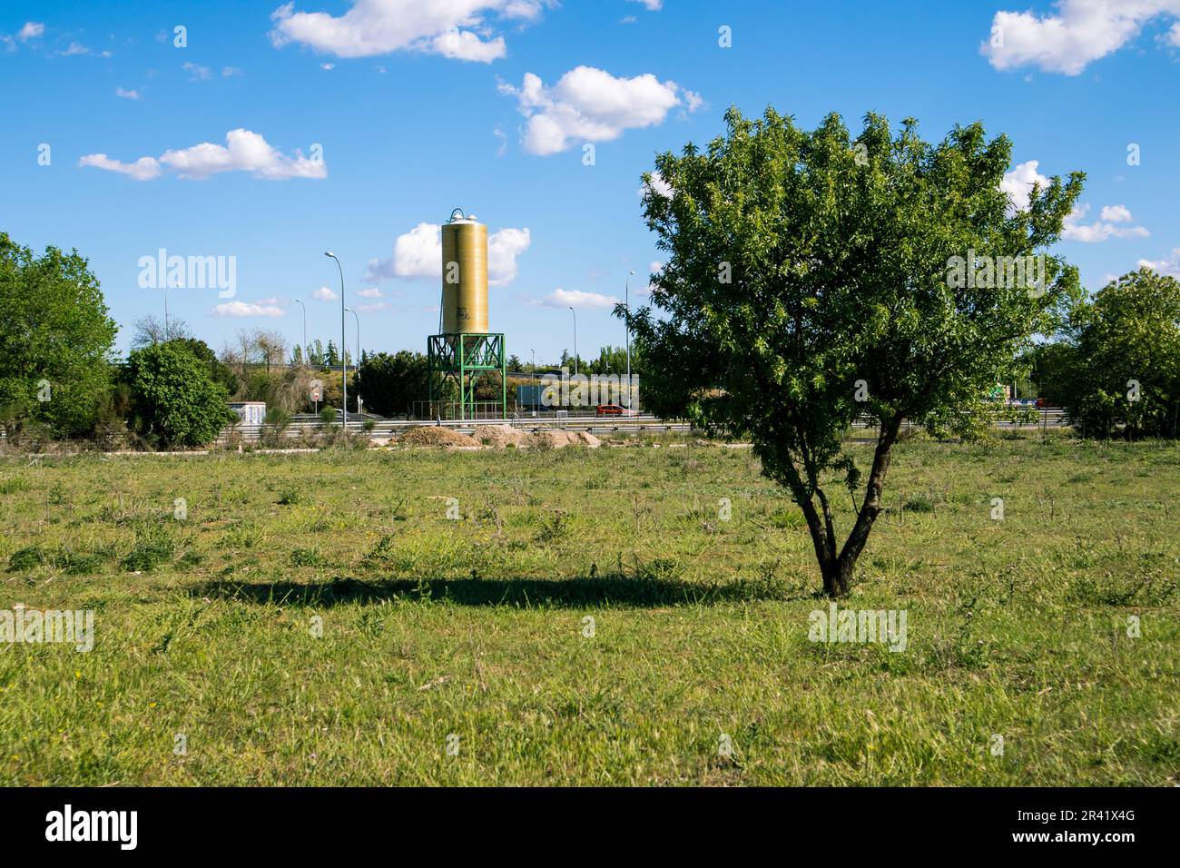 Salt Silos in a countryside. Equipment designed to store sodium ...