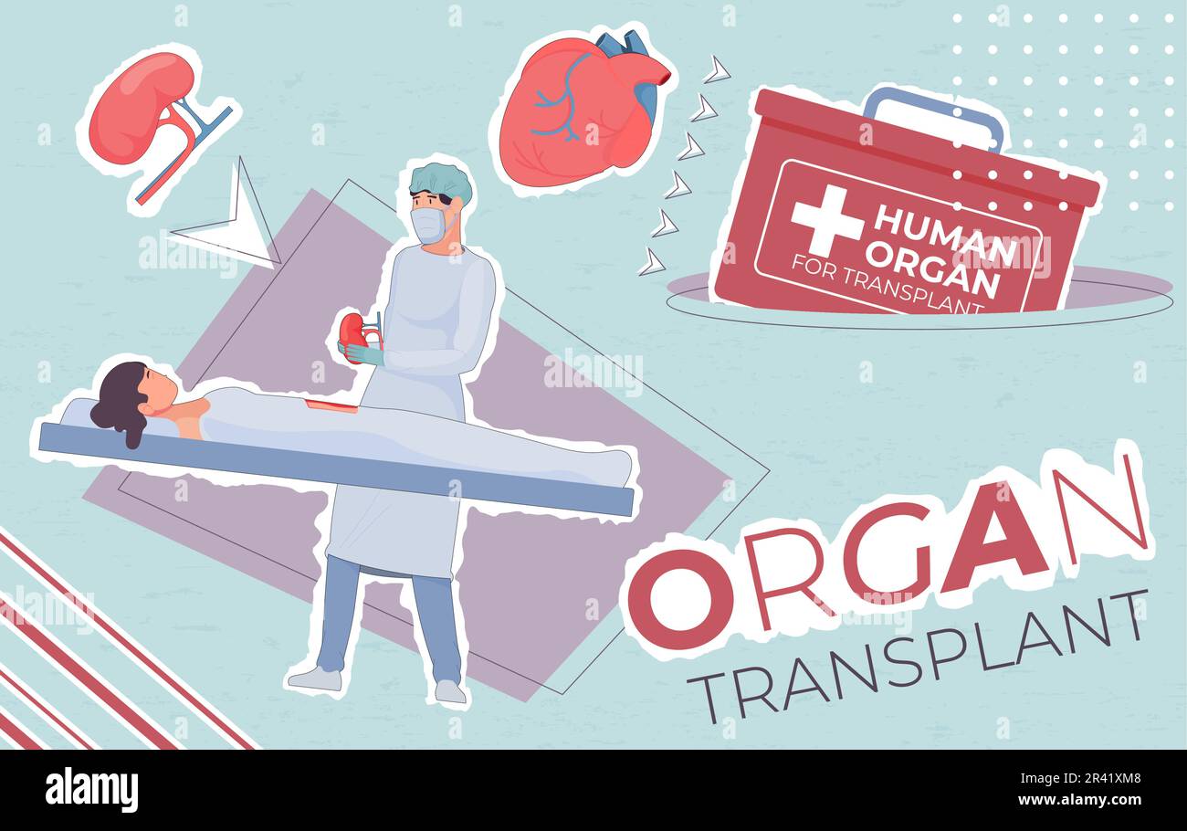 Organ transplant composition with collage of flat text internal organ ...